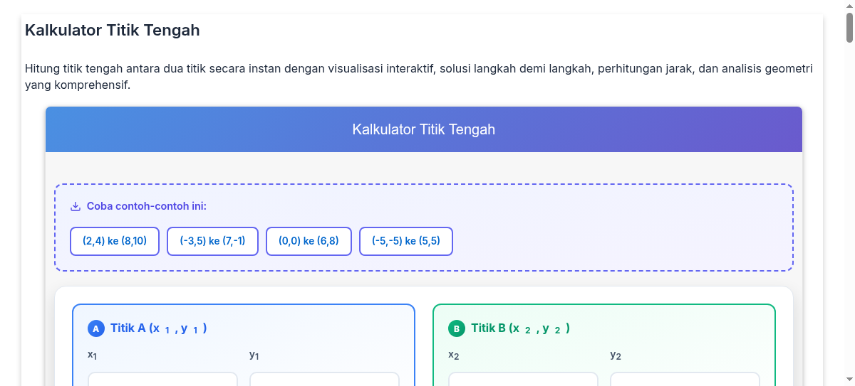 Kalkulator Titik Tengah - Temukan titik pusat di antara dua koordinat