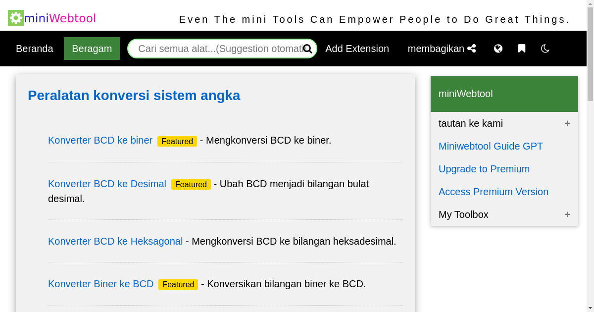Alat dan Kalkulator - Peralatan konversi sistem angka