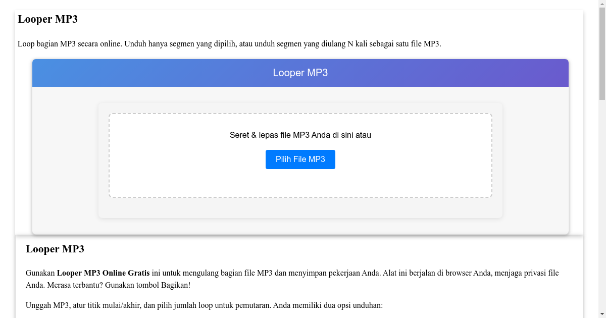 Looper MP3 - Alat Loop Audio Online Gratis dengan Editor Waveform Visual