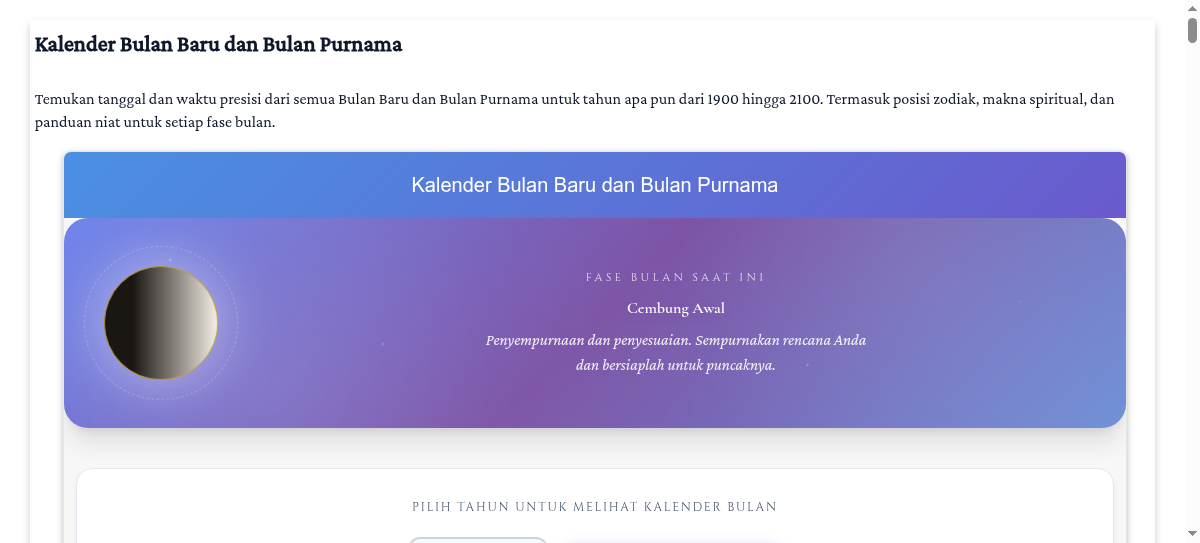 Kalender Bulan Baru dan Bulan Purnama - Tanggal & Waktu Fase Bulan