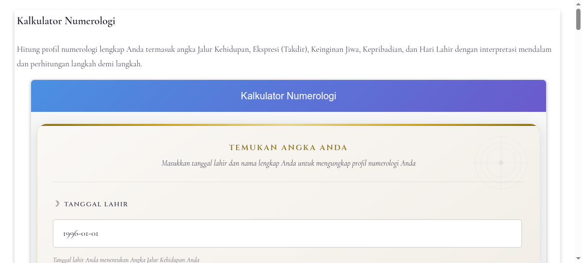 Kalkulator Numerologi - Angka Jalur Kehidupan, Ekspresi, Keinginan Jiwa ...