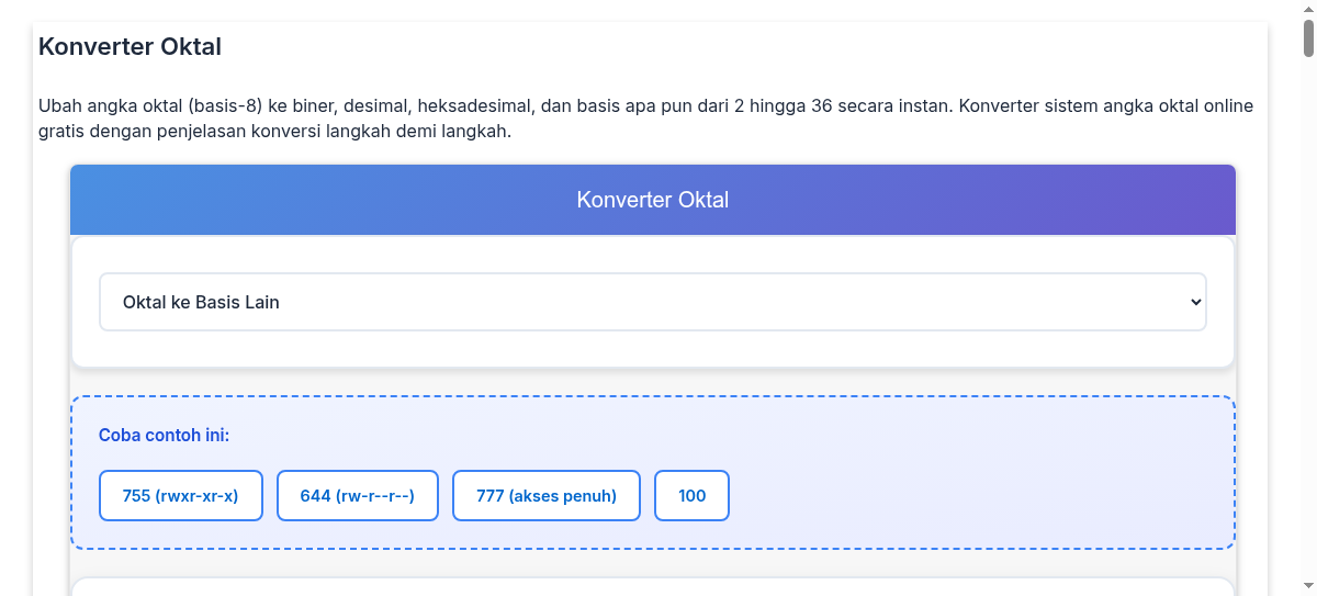 Konverter Oktal - Ubah Oktal ke Biner, Desimal, Heksadesimal & Semua Basis