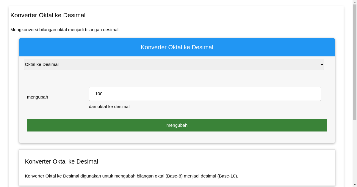Konverter Oktal ke Desimal | Alat Konversi Oktal dan Desimal