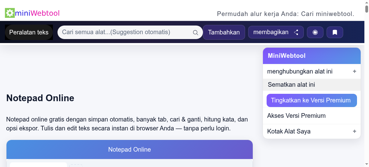 Notepad Online - Editor Teks Berbasis Browser Gratis dengan Simpan Otomatis