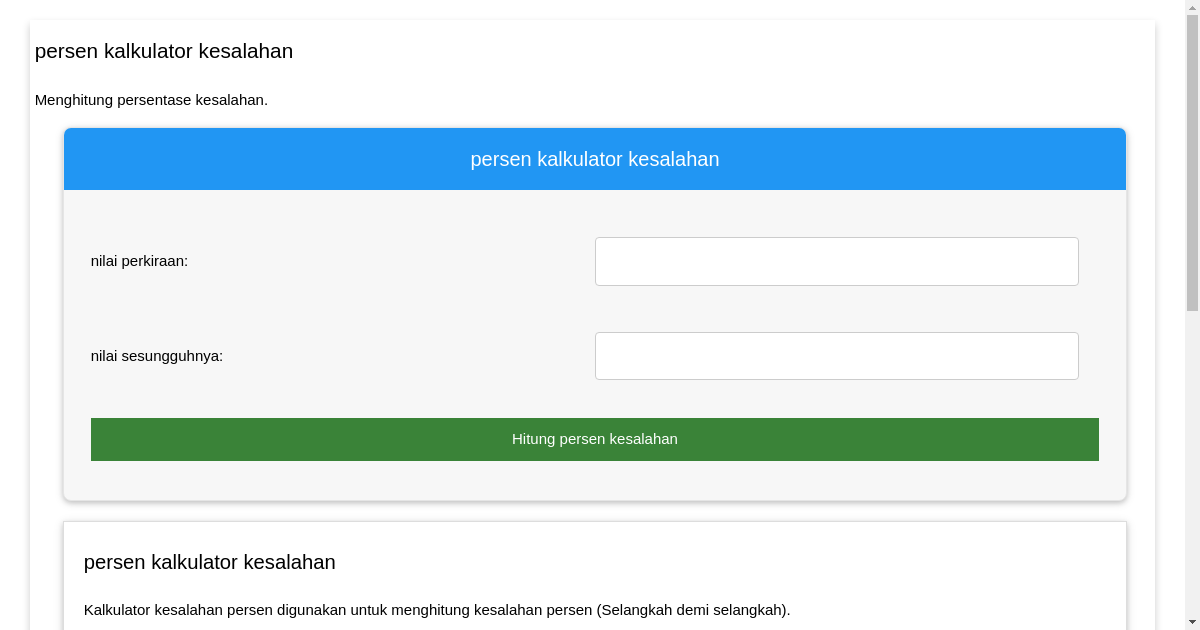 Kalkulator Kesalahan Persen - Hitung Persen Kesalahan
