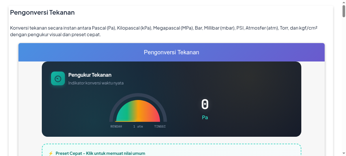 Pengonversi Satuan Tekanan Gratis - Pa, Bar, PSI, atm, Torr & Lainnya