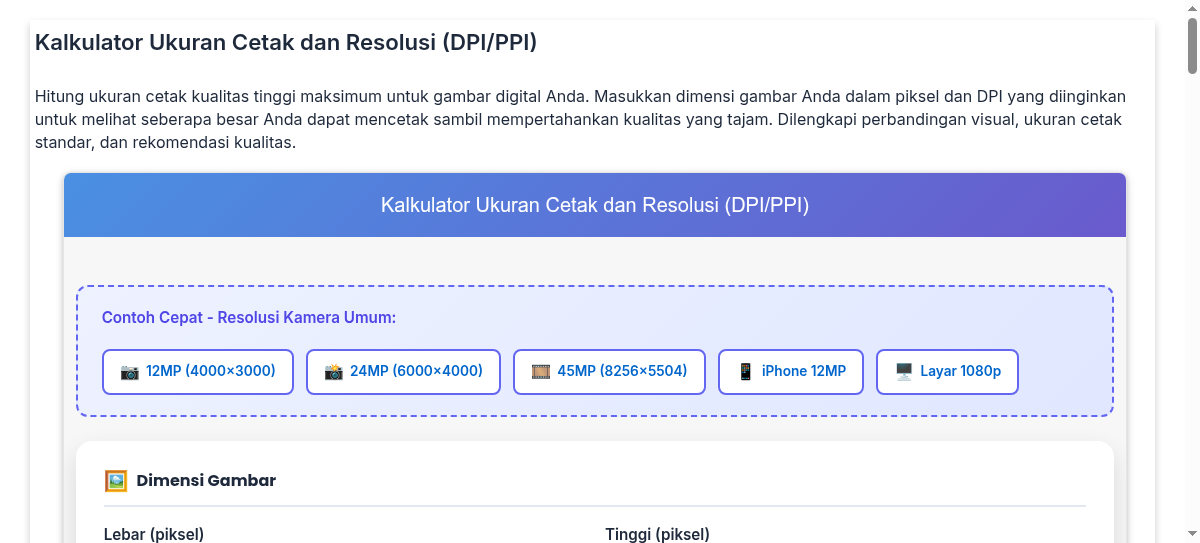 Kalkulator Ukuran Cetak - Hitung Dimensi Cetak Maksimum dari Resolusi ...