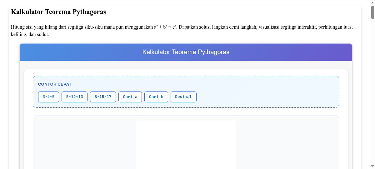 Kalkulator Teorema Pythagoras - Mencari Sisi Segitiga Siku-siku yang Hilang