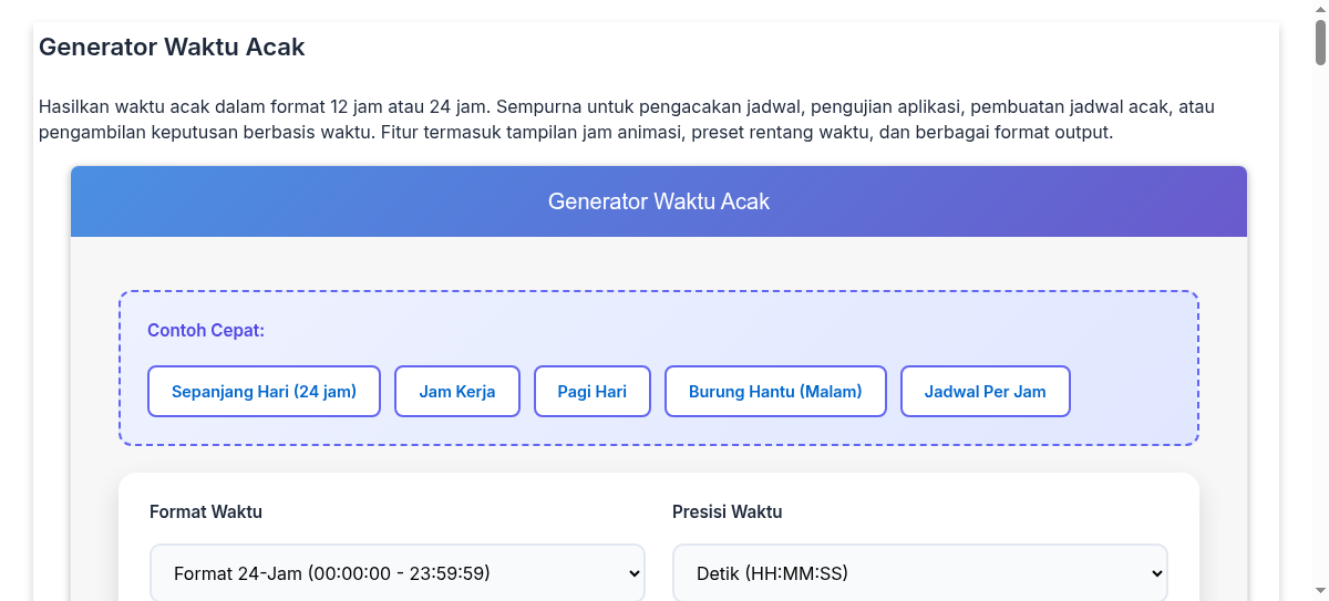 Generator Waktu Acak - Menghasilkan Waktu Acak (Format 12 Jam atau 24 Jam)