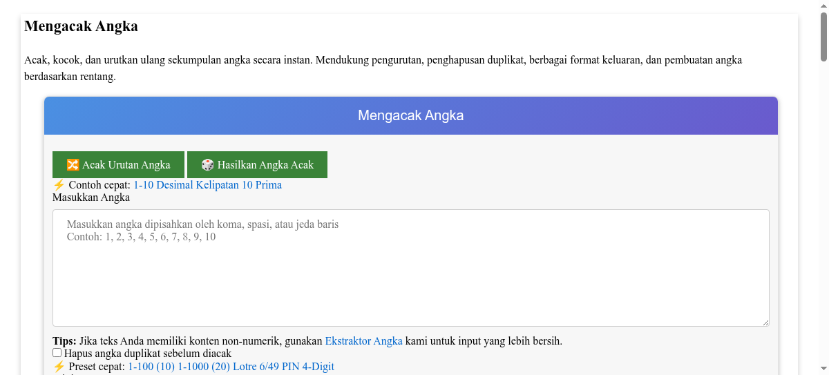 Mengacak Angka - Pengacak & Generator Angka Online Gratis
