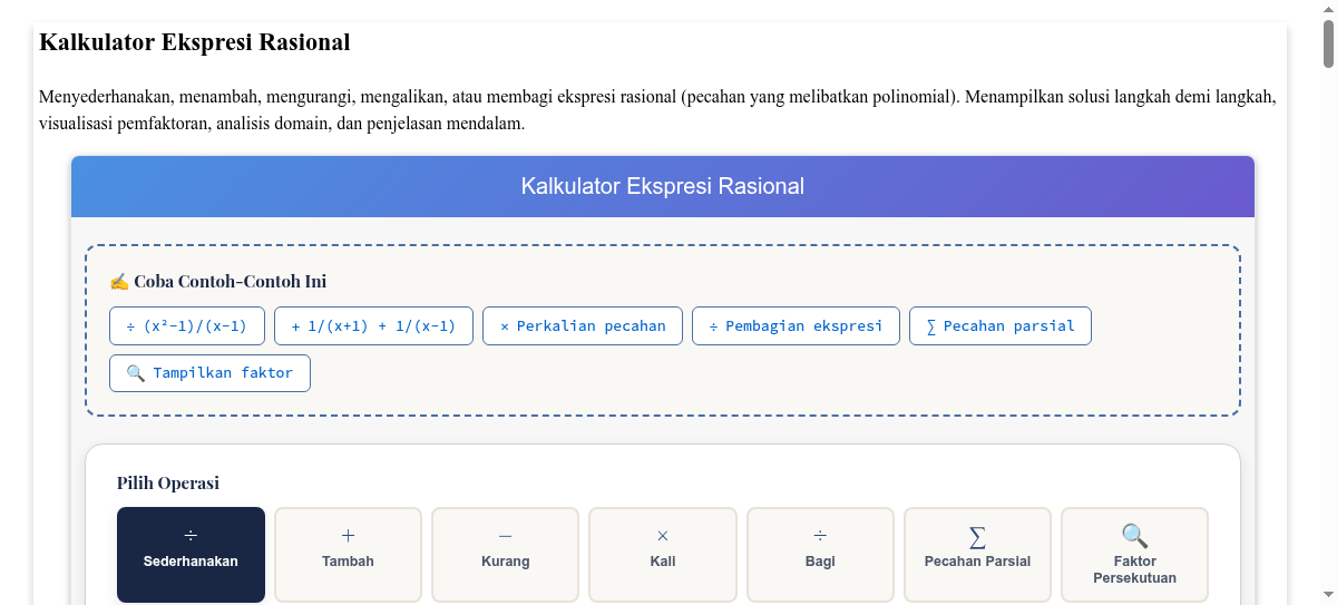 Kalkulator Ekspresi Rasional - Menyederhanakan, Menambah, Mengurang ...