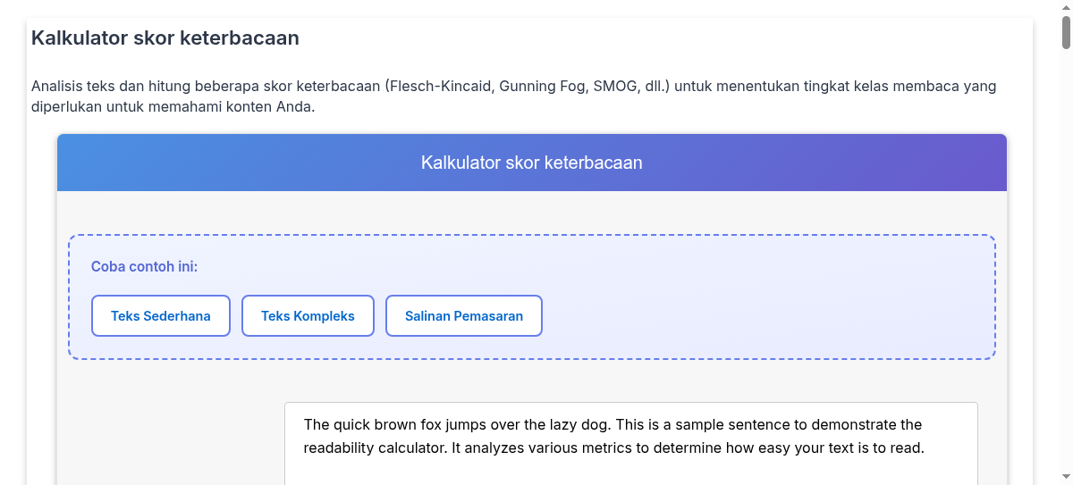 Kalkulator Skor Keterbacaan - Analisis Tingkat Bacaan Teks (Flesch ...