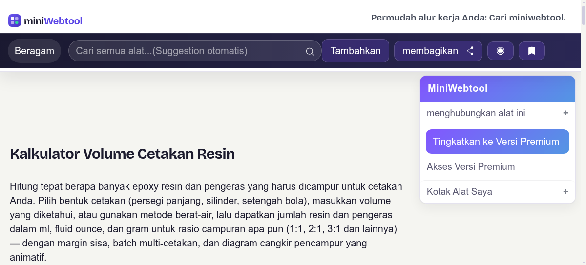 Kalkulator Volume Cetakan Resin - Jumlah Campuran Epoxy Resin & Pengeras