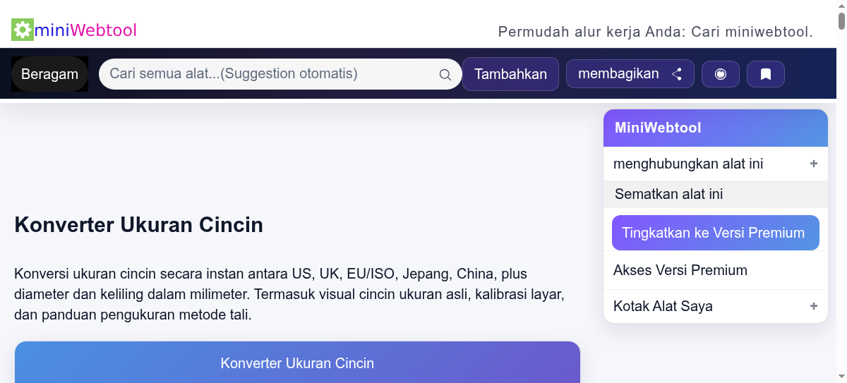 Konverter Ukuran Cincin - Ukuran US, UK, EU, Jepang, China & mm