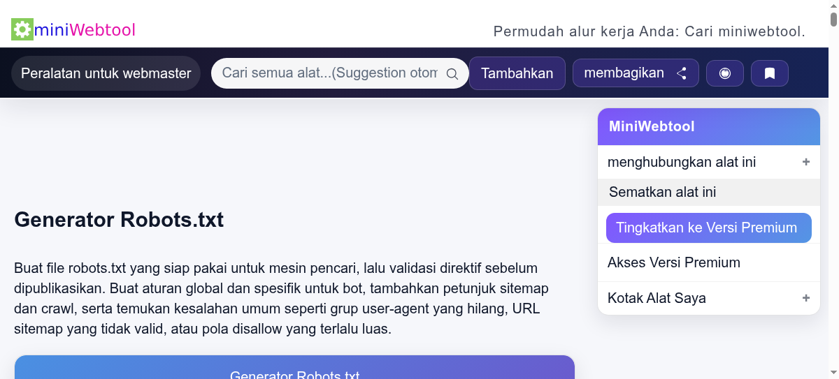 Generator Robots.txt untuk Aturan Crawl Mesin Pencari, Petunjuk Sitemap ...
