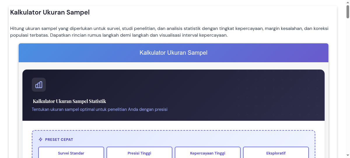 Kalkulator Ukuran Sampel - Alat Penentuan Ukuran Sampel Statistik