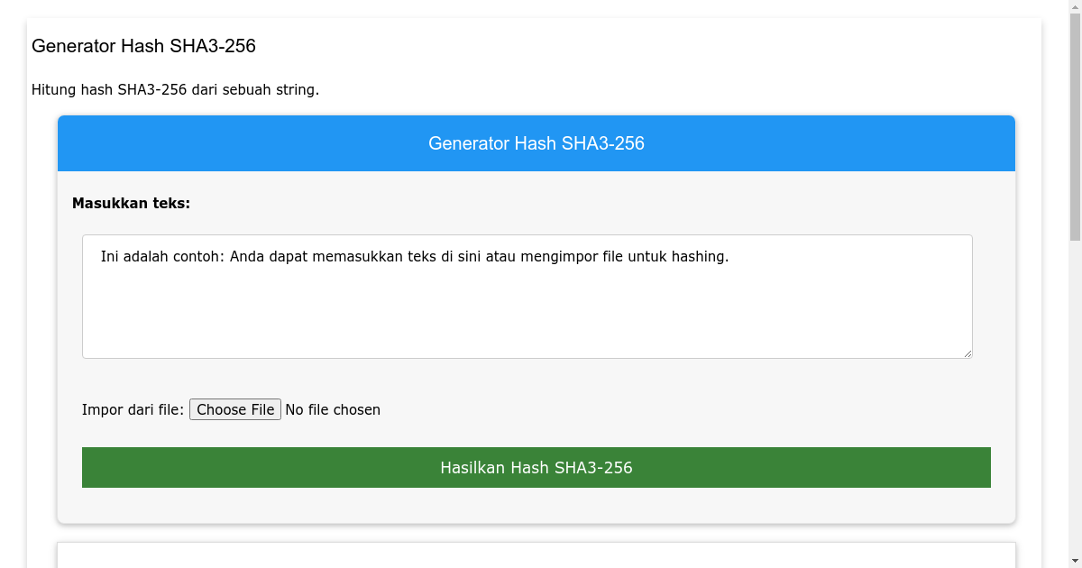Generator Hash SHA3-256 Online