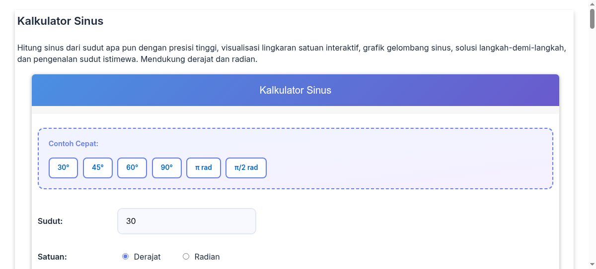 Kalkulator Sinus - Hitung sin(x) dengan Lingkaran Satuan Interaktif dan ...