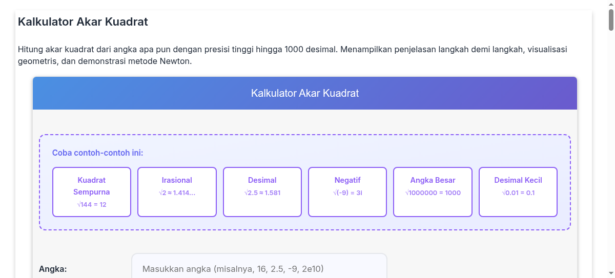 Kalkulator Akar Kuadrat (√) - Hitung √x dengan Presisi Tinggi (Langkah ...