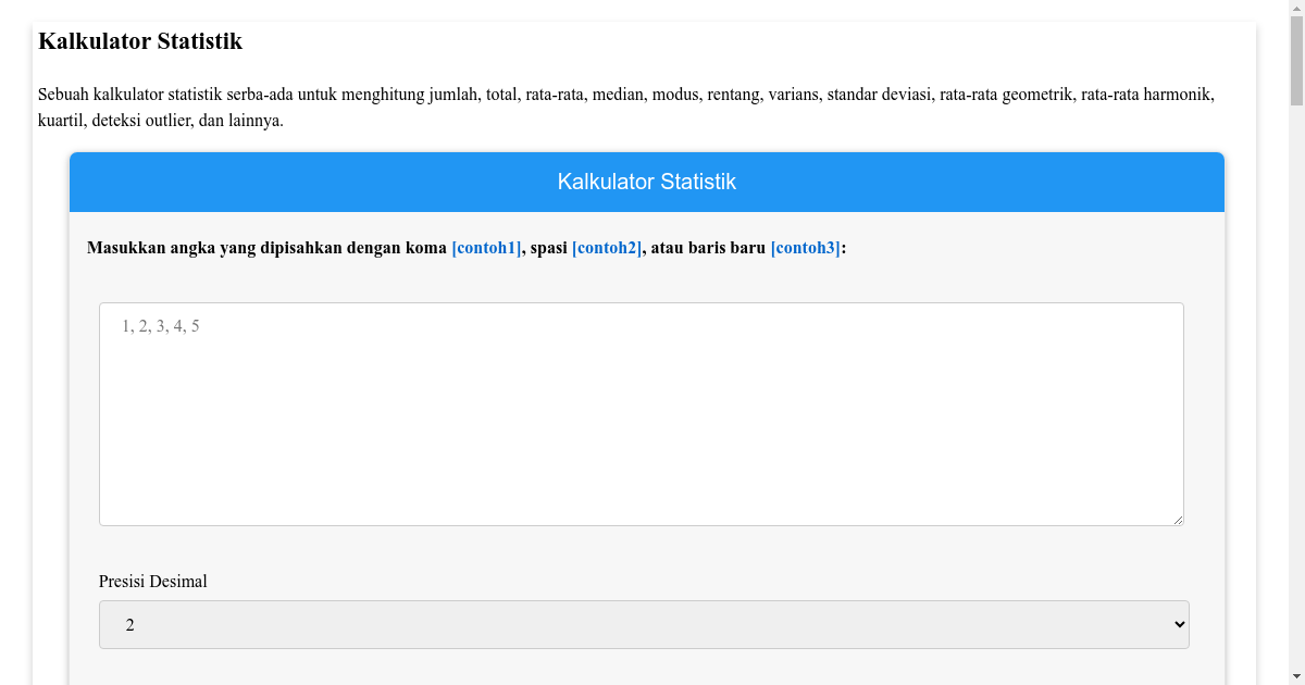 Kalkulator Statistik Serba-ada - Alat Analisis Data Komprehensif