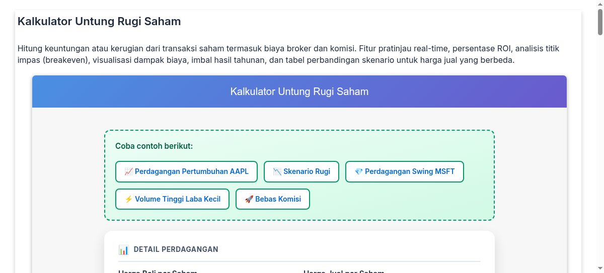 Kalkulator Untung Rugi Saham - Hitung Imbal Hasil, Biaya & ROI Saham