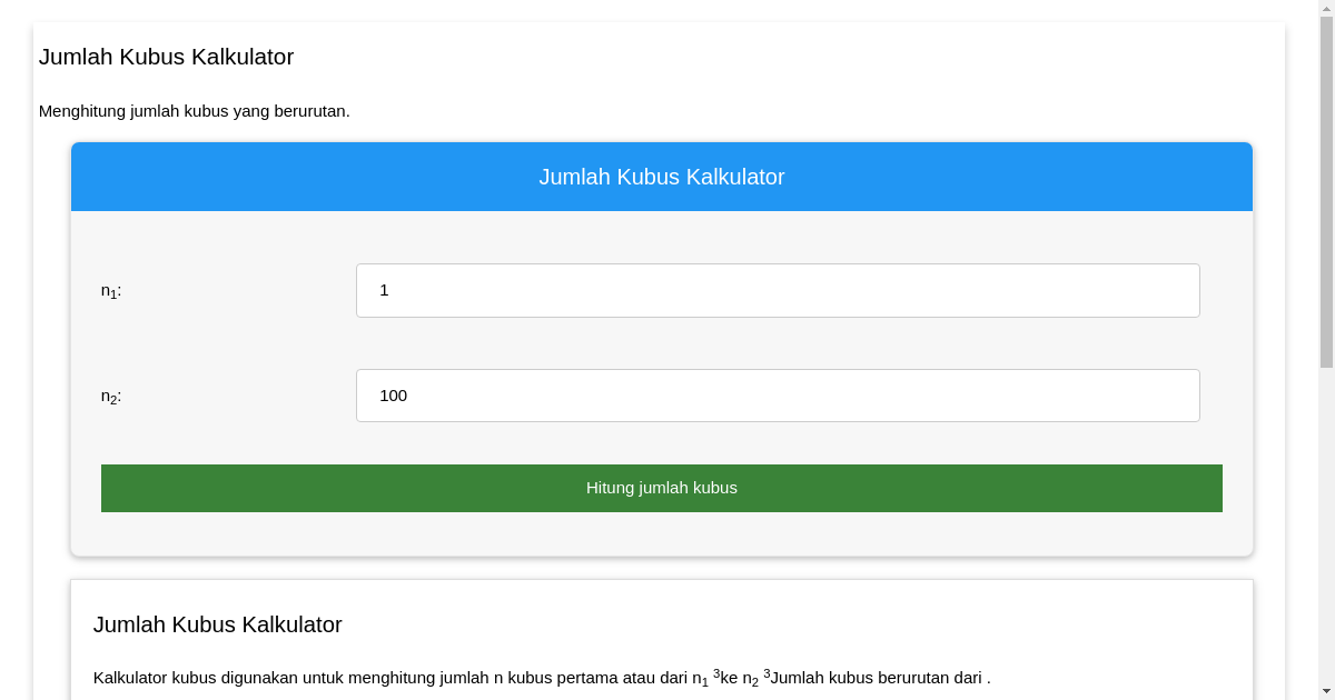 Jumlah Kubus Kalkulator