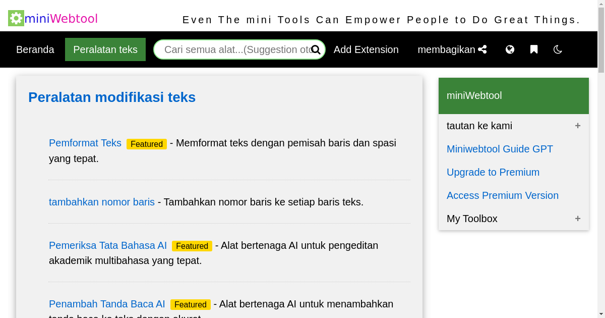 Alat dan Kalkulator - Peralatan modifikasi teks