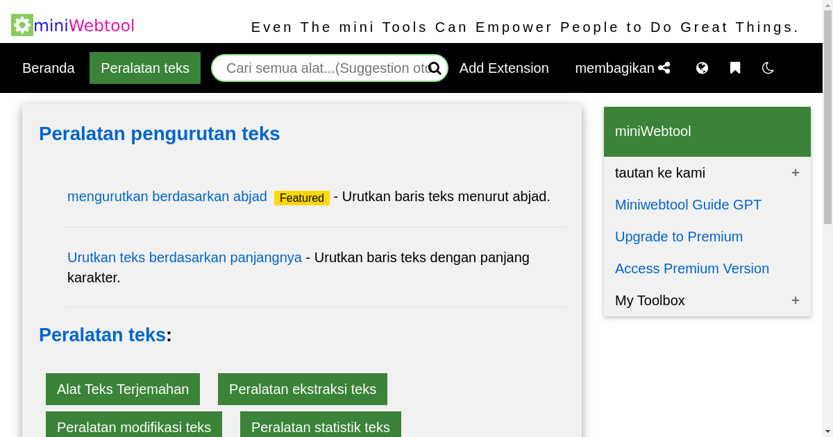 Alat dan Kalkulator - Peralatan pengurutan teks