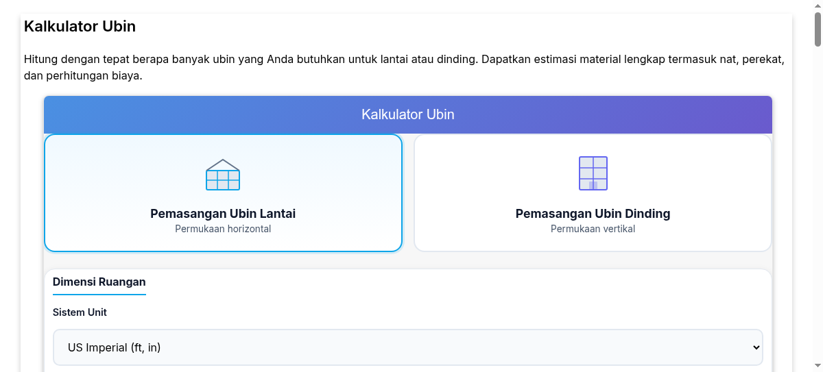 Kalkulator Ubin - Hitung Kebutuhan Ubin, Nat & Material