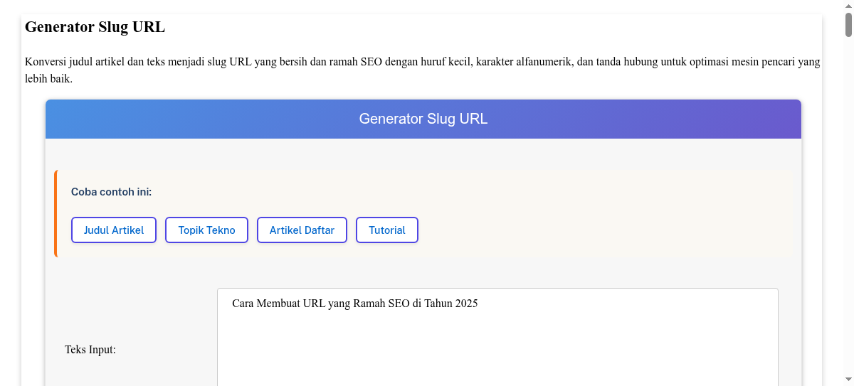 Generator Slug URL - Konversi Judul menjadi Slug URL yang Ramah SEO