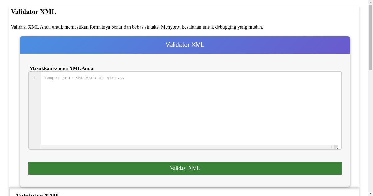 Validator XML Online Gratis - Periksa Keterbentukan yang Baik