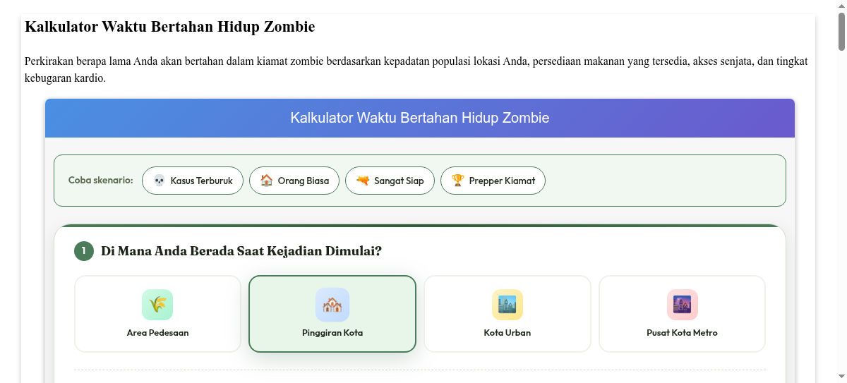 Kalkulator Waktu Bertahan Hidup Zombie - Berapa Lama Anda Akan Bertahan?