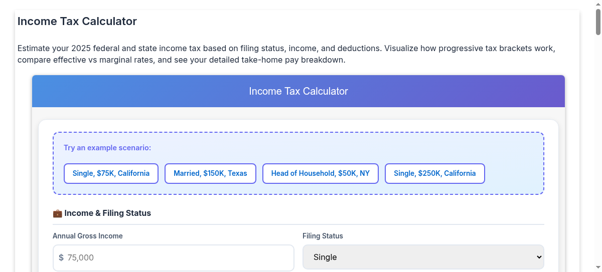 Income Tax Calculator 2025 - Federal & State Tax Estimator