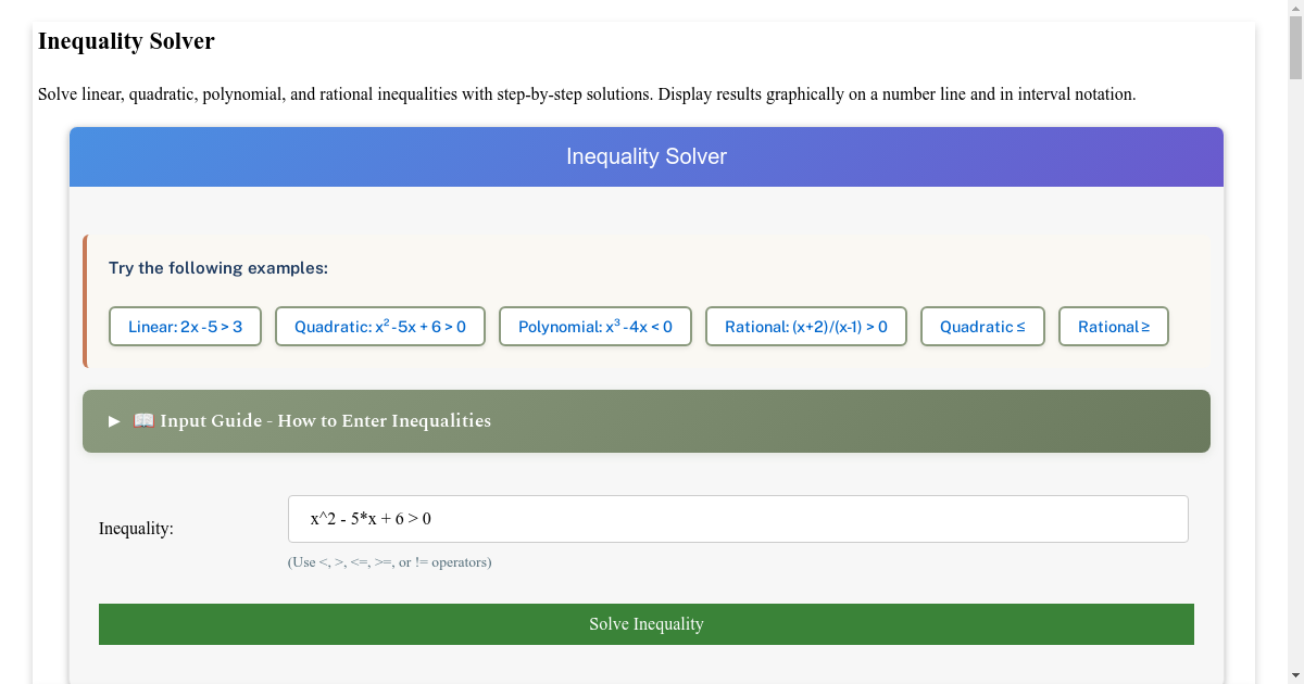 Inequality Solver - Solve Linear, Quadratic, Polynomial and Rational ...