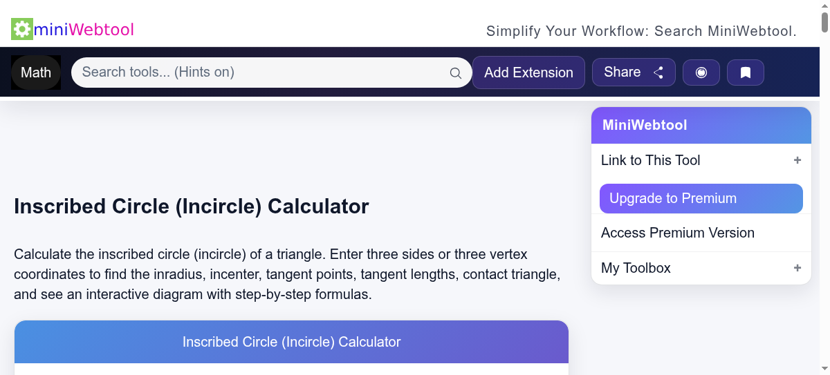 Inscribed Circle Calculator - Incircle of a Triangle with Inradius ...