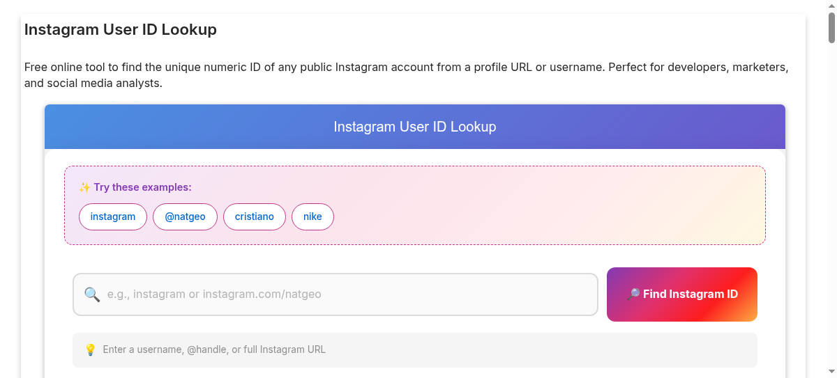 Instagram User ID Lookup - Find Any Instagram Numeric ID Instantly