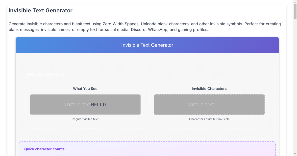 Invisible Text Generator - Create Zero Width Characters for Blank Messages
