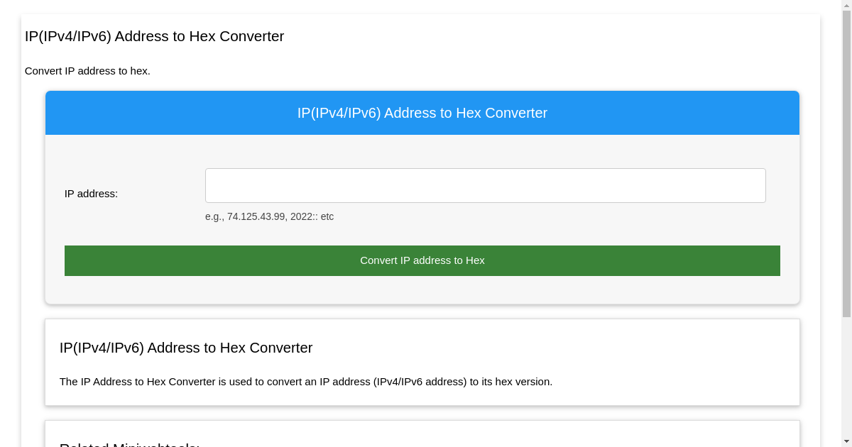 IP(IPv4/IPv6) Address to Hex Converter