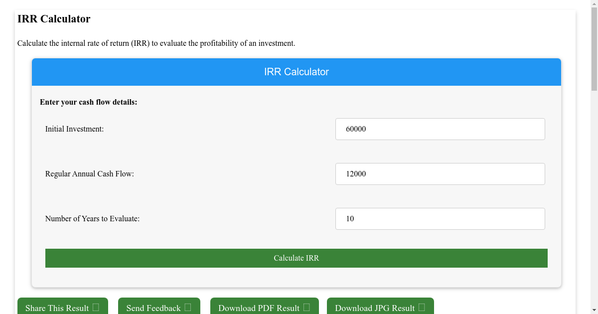 Free Internal Rate Of Return Irr Calculator Evaluate Investment