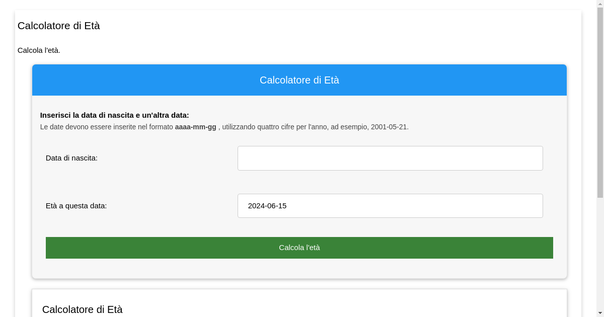 Calcolatore di Età