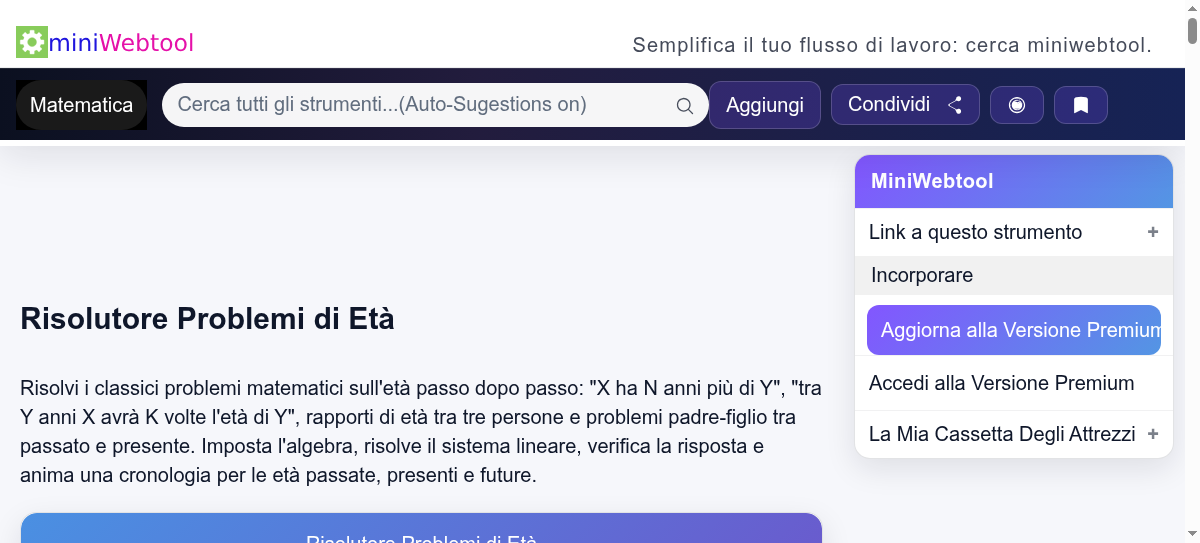 Risolutore Problemi di Età - Risolvi indovinelli "X anni più vecchio ...