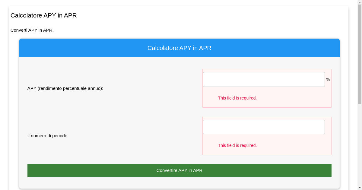 Calcolatore APY in APR - Converti APY (Rendimento Percentuale Annuo) in ...