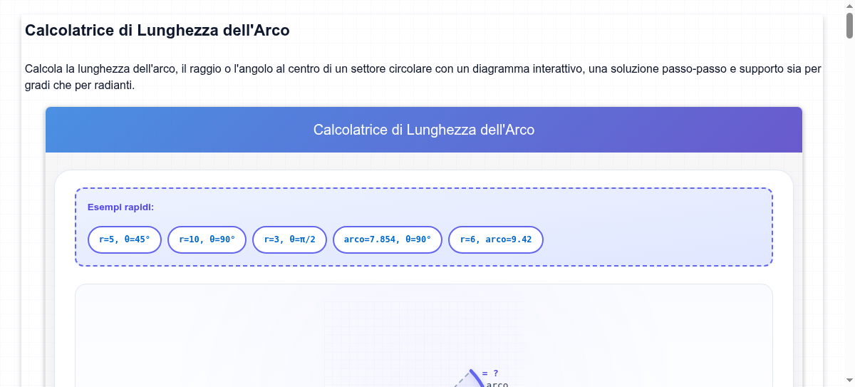 Calcolatrice di Lunghezza dell'Arco - Trova Lunghezza, Raggio o Angolo ...