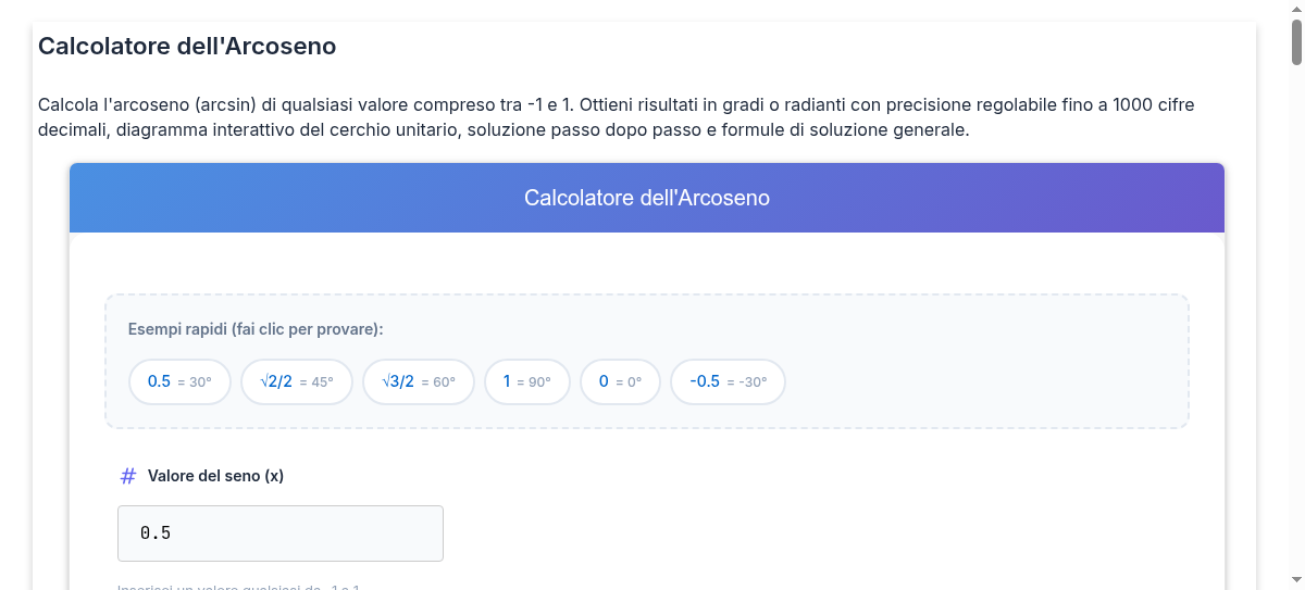 Calcolatore dell'Arcoseno - Calcolatore del Seno Inverso con ...