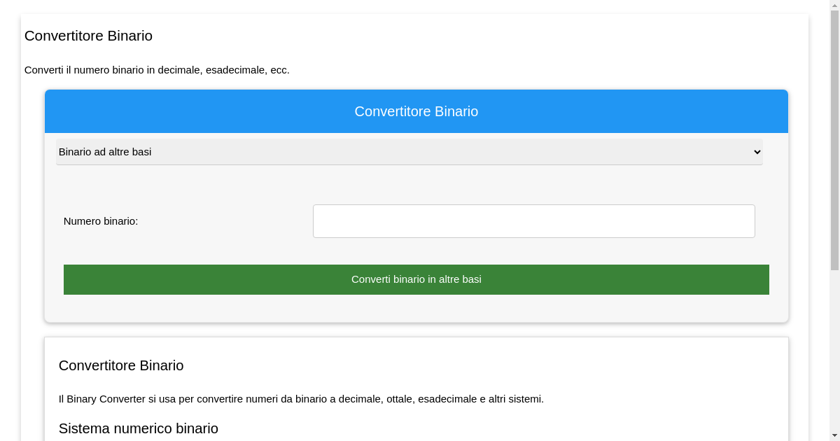 Convertitore Binario - Converti Binari in Decimali, Esadecimali, Ottali ...