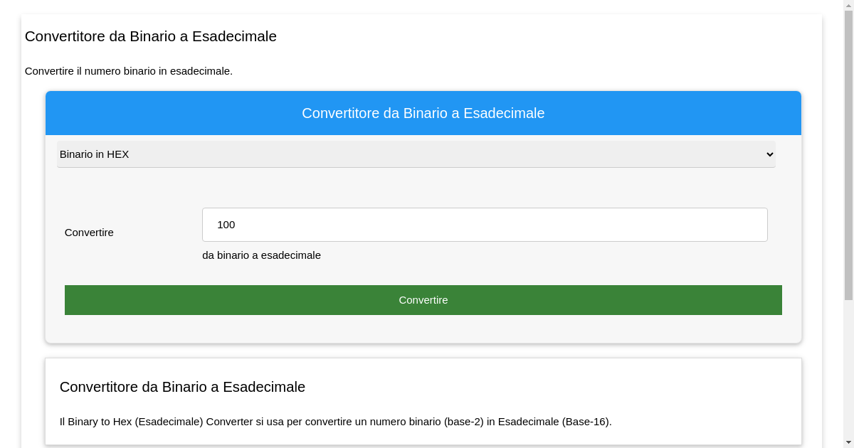 Convertitore da Binario a Esadecimale | Strumento per Conversione ...