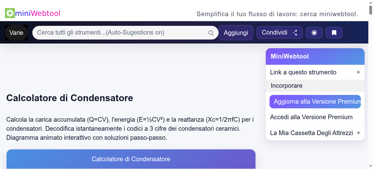 Calcolatore di Condensatore - Carica, Energia, Reattanza e Decodifica ...