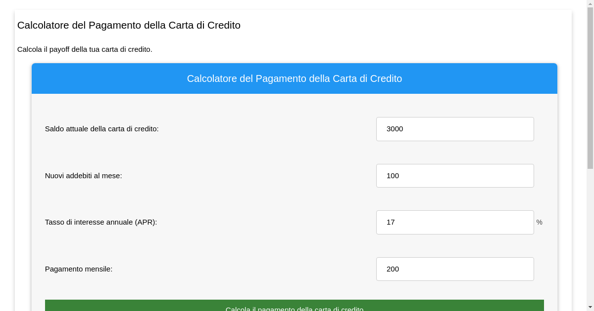 Calcolatore del Pagamento della Carta di Credito - Quanto ci vorrà per ...