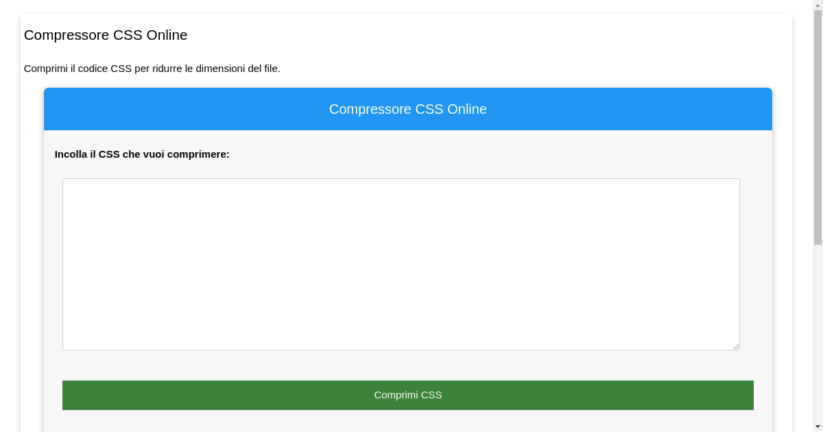 Compressore CSS Online - Comprimi CSS Online