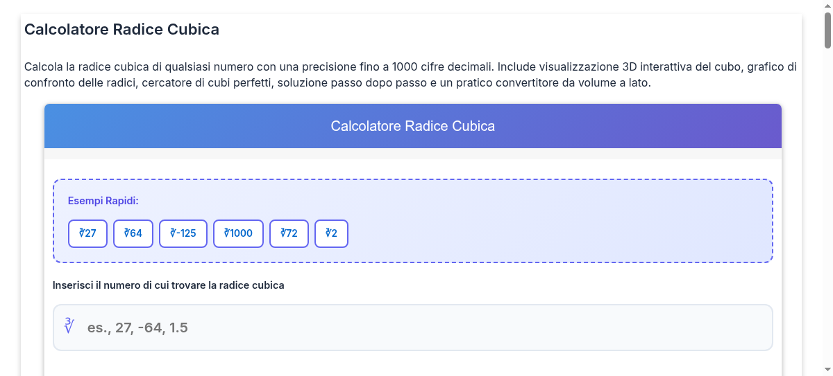 Calcolatore Radice Cubica - Alta Precisione e Visualizzazione 3D ...